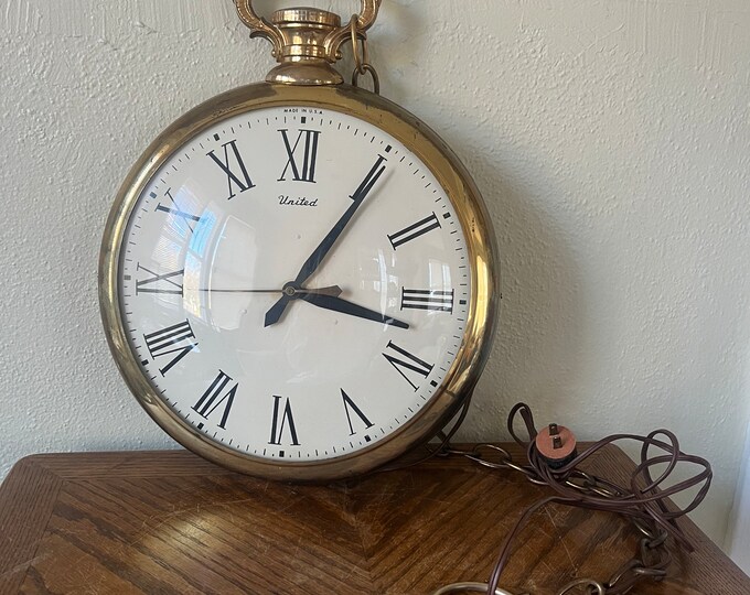 Vintage United Clock Corp Model #40 Pocket Watch Wall Clock Complete ...