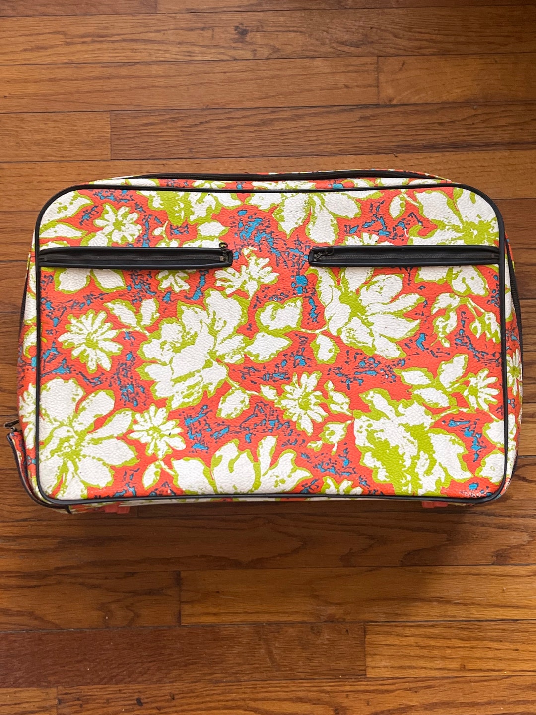 Vintage Orange Floral Vinyl Suitcase: Mod Green Luggage - Etsy