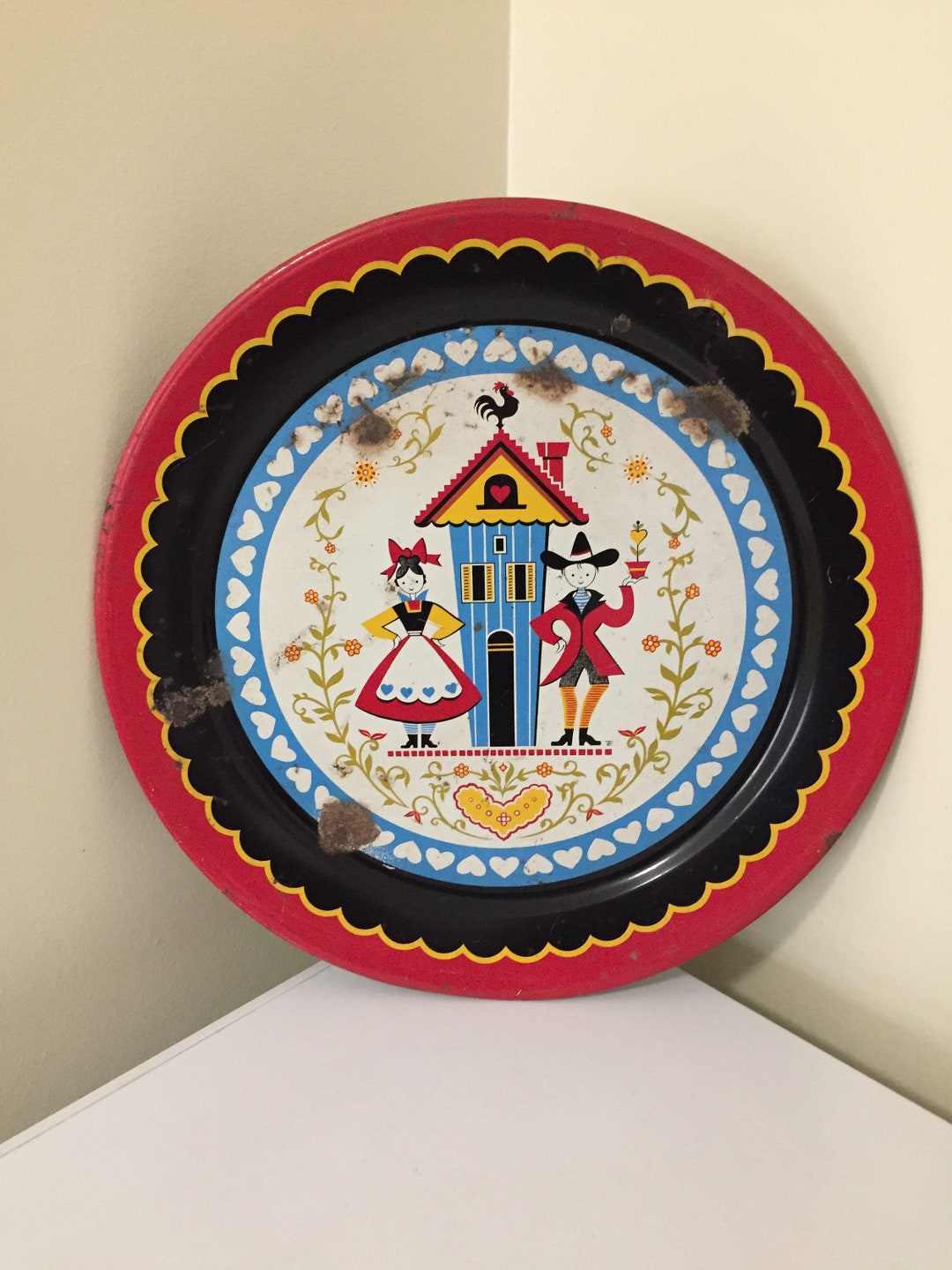 Vintage Pennsylvania Dutch Tray, Metal Tray, Serving Tray, Wall Decor ...