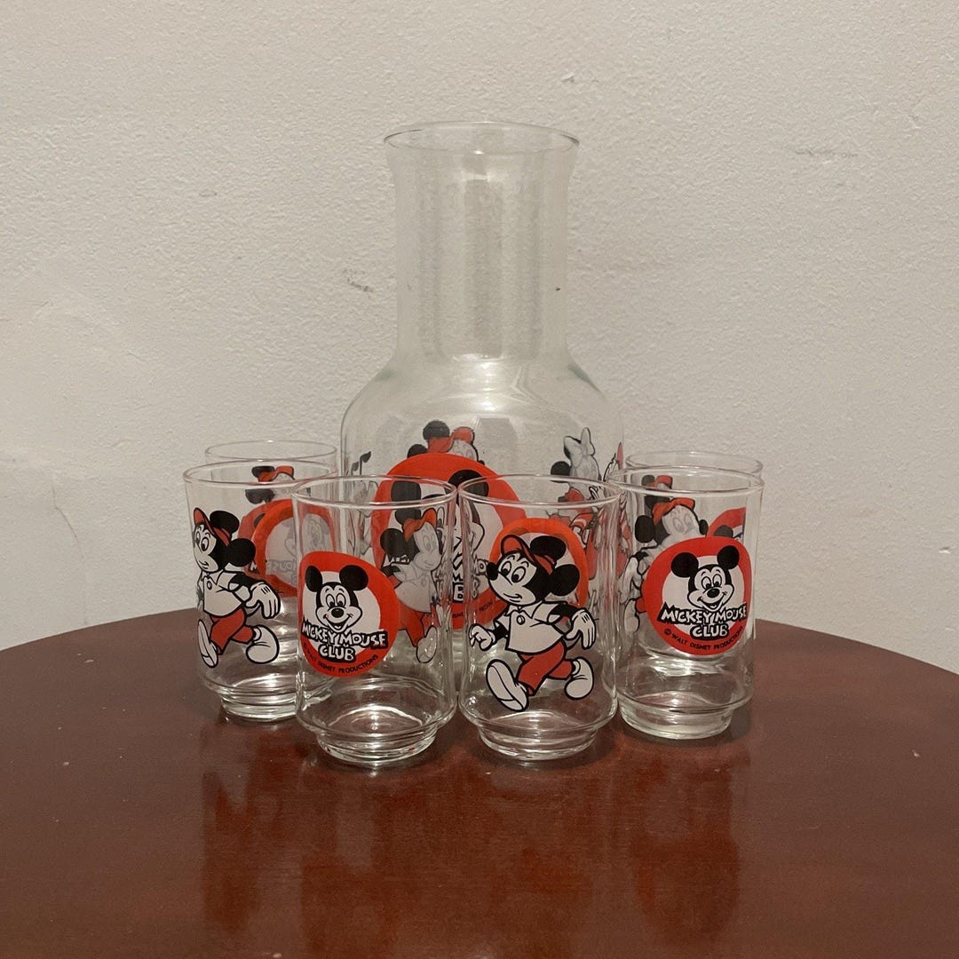 Vintage Disney Mickey Mouse Club Duck Juice Carafe 9" Tall 6 Glasses ...