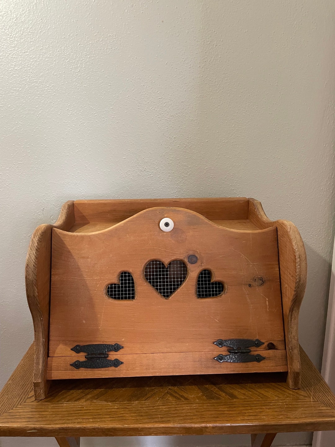 Vintage Bread Box, Wooden Bread Box, Wooden Storage Box, Hinged Wooden ...