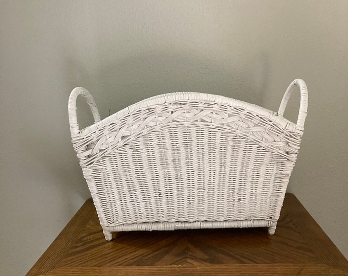 Vintage Wicker Magazine Rack, White Magazine Baskets, Wicker Magazine ...