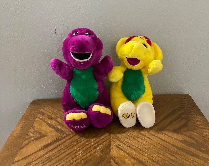 Vintage Barney Plush, BJ Plush, 13 Inch Barney Doll, 12 Inch BJ Doll ...