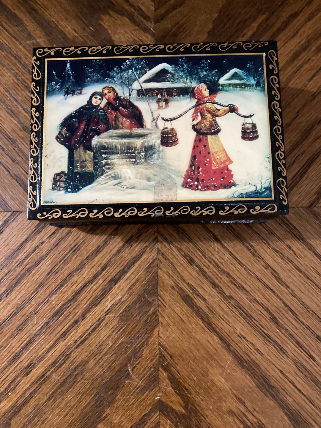 Vintage Boyarinoff Russian Black Lacquer Tea Box, Snowy Image Tea Box ...
