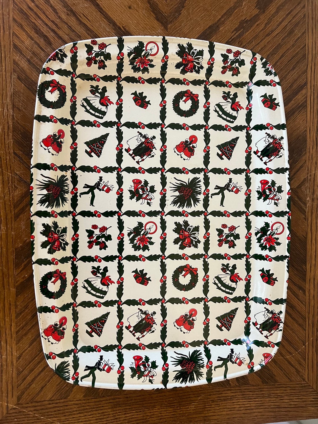 Vintage Christmas Tray, Vintage Tin Tray, Christmas Pattern Tray - Etsy