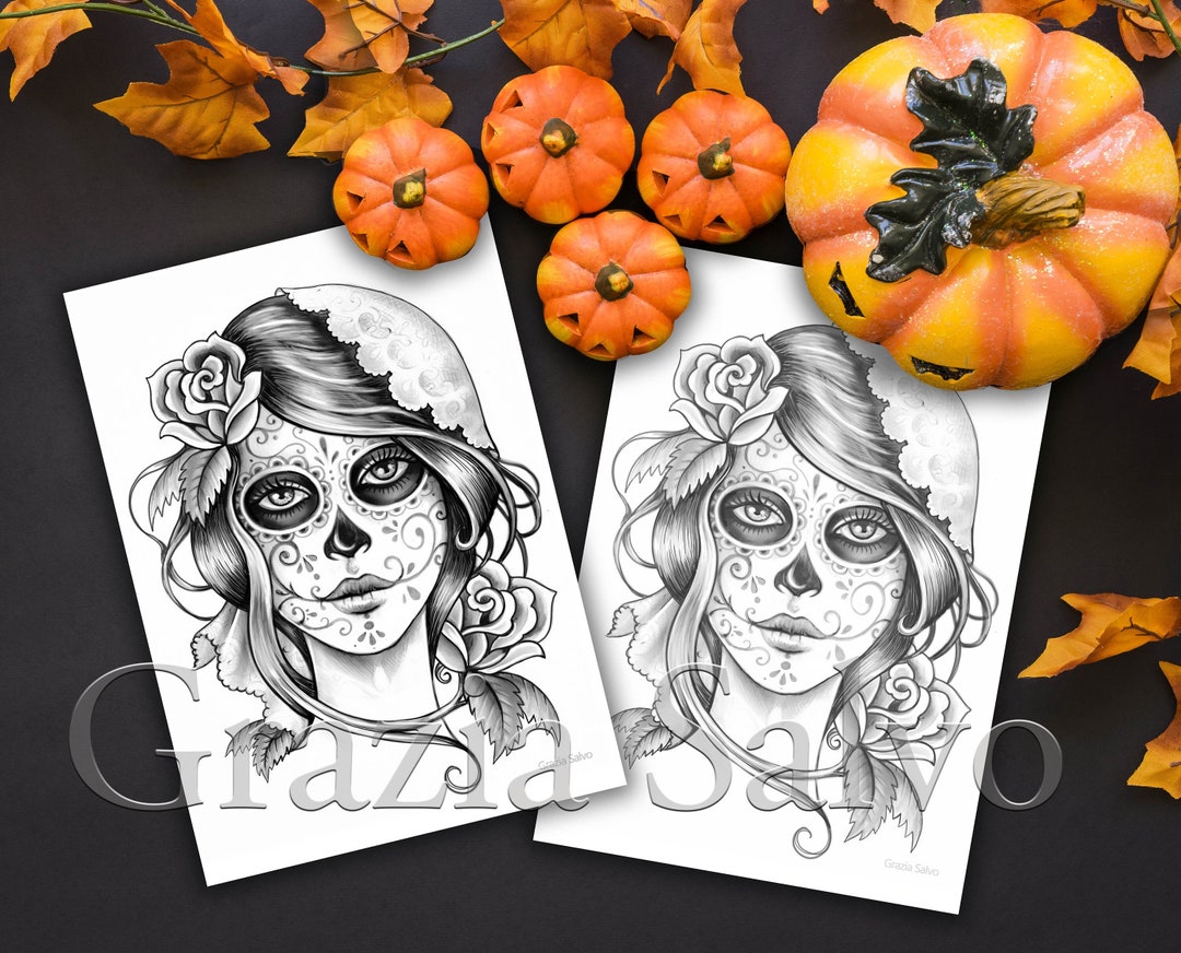 Sugar Skull Girl Coloring Page by Grazia Salvo. Beautiful Potrait to ...