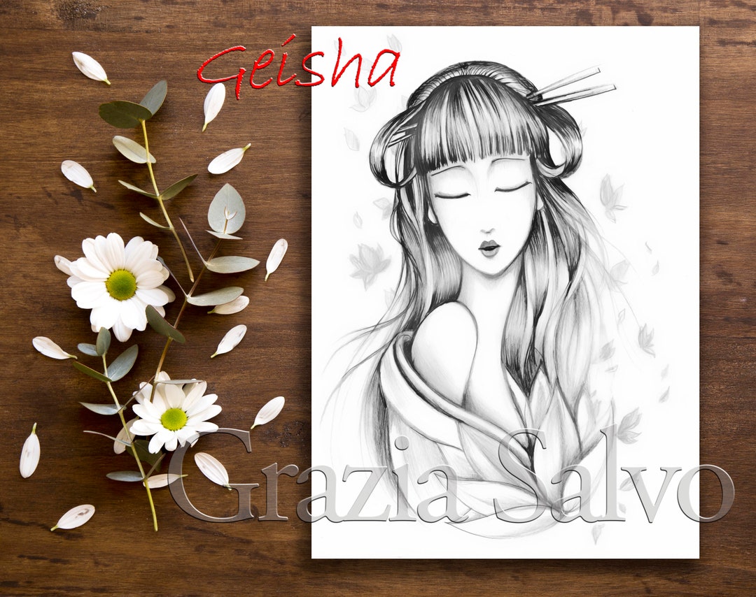 Geisha Collection 6. Printable Coloring Page of a Gheisha. Pdf - Etsy