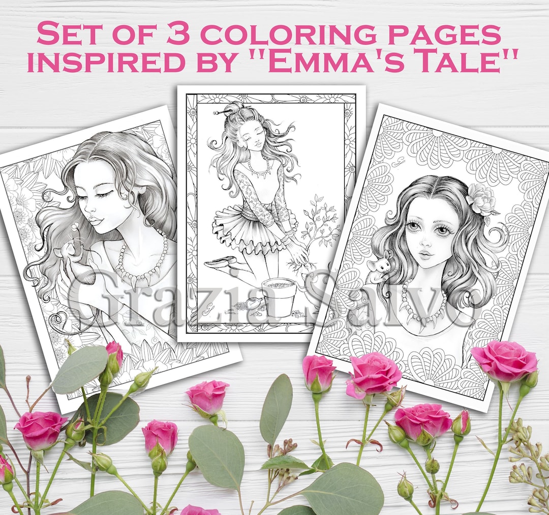 Set of 3 Printable Coloring Pages Inspired by Emma's Tale Coloring Book ...