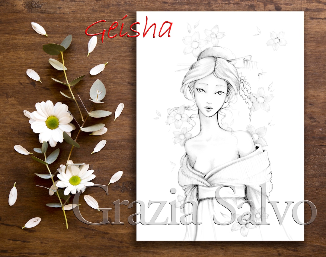 Geisha Collection 7. Printable Coloring Page of a Gheisha. Pdf - Etsy