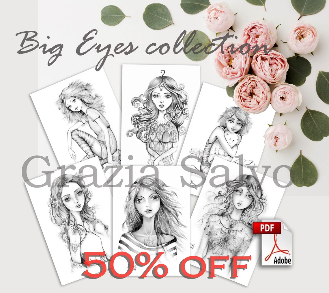 Big Eyes Collection. Set of 6 Sweet Cute Girls With Big Eyes - Etsy