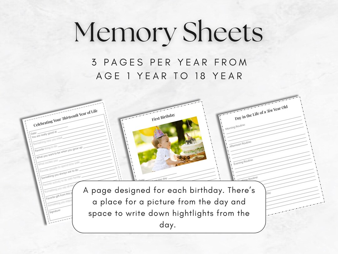 Digital Memory Sheets Download, Memory Box Yearly Questionnaire ...