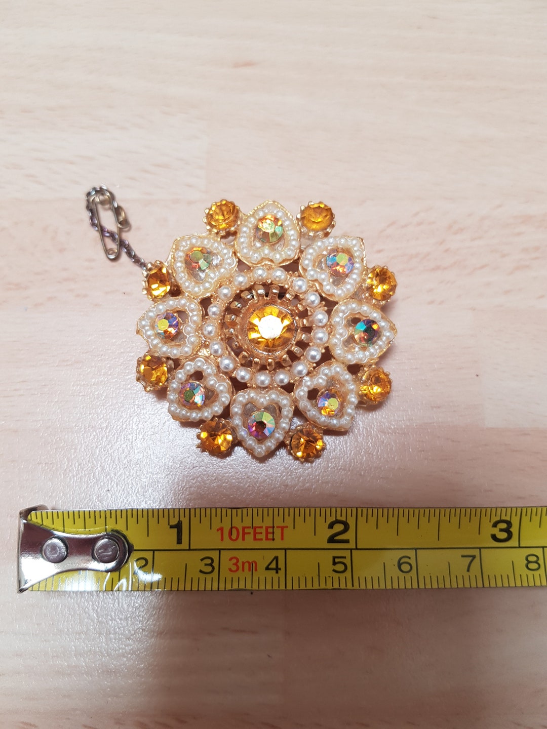 Vintage Kitsch 1950s Amber Sunburst Brooch Badge Piece Jewellery Kitsch ...