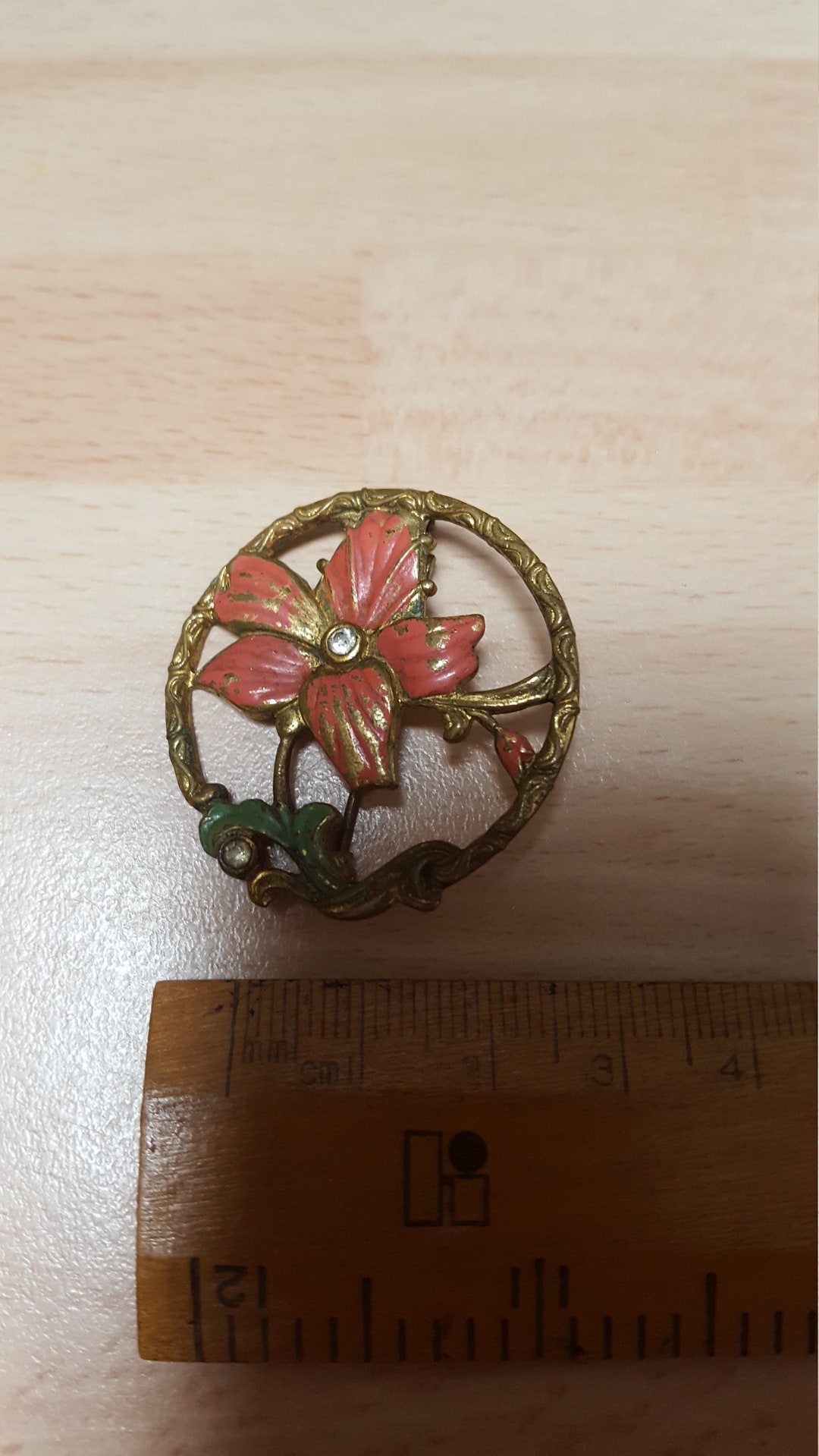 Vintage Art Deco Kitsch Floral Pink Metal 1930s Brooch Badge Sweetheart ...