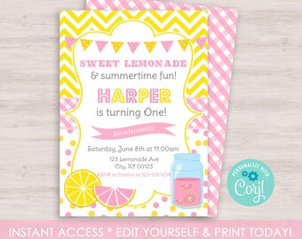 Pink Lemonade Party Invitations Printable Pink Lemonade - Etsy