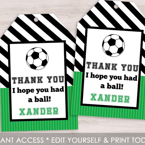 Soccer Thank You Tag Soccer Favor Tag Soccer Birthday - Etsy
