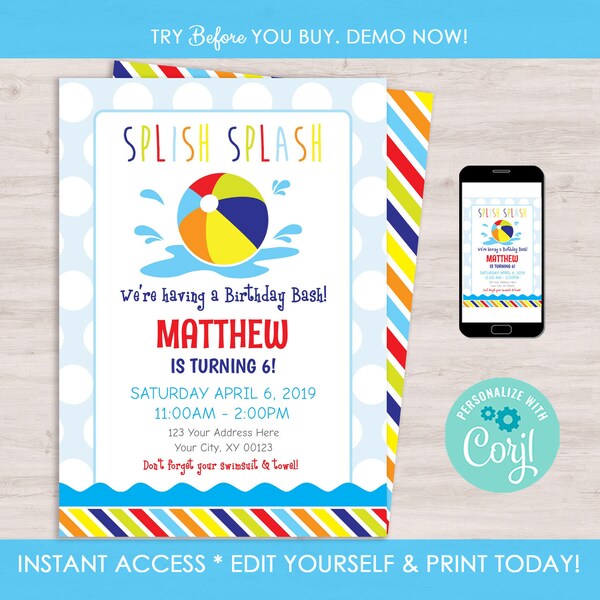 Beach Ball Invite - Etsy