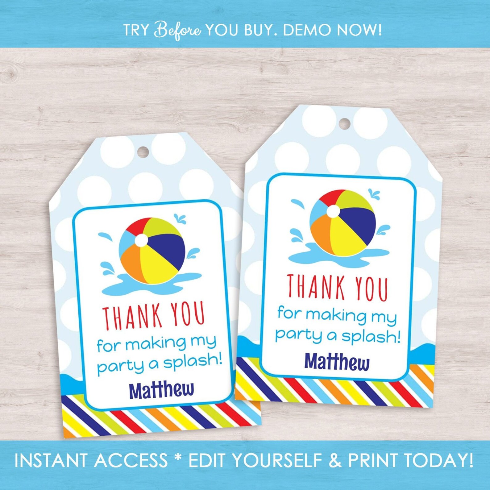 Beach Ball Favor Tags Pool Party Favor Tags Beach Ball - Etsy