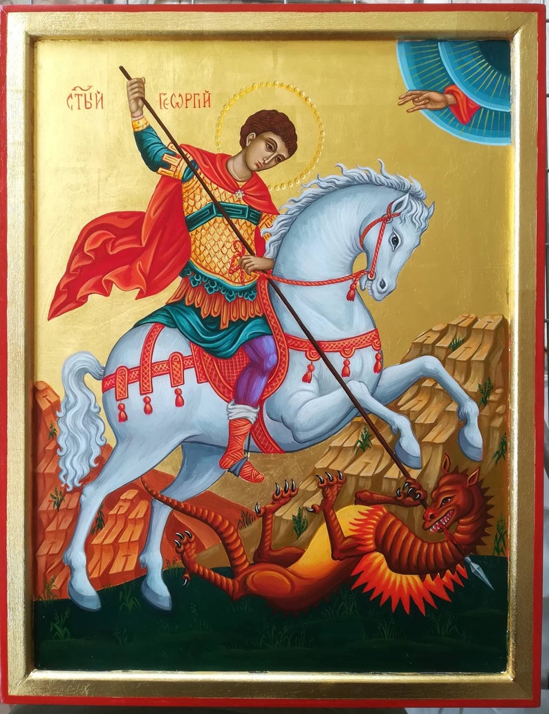 Saint George Killing the Dragon Hand Painted Orthodox Icon | Etsy