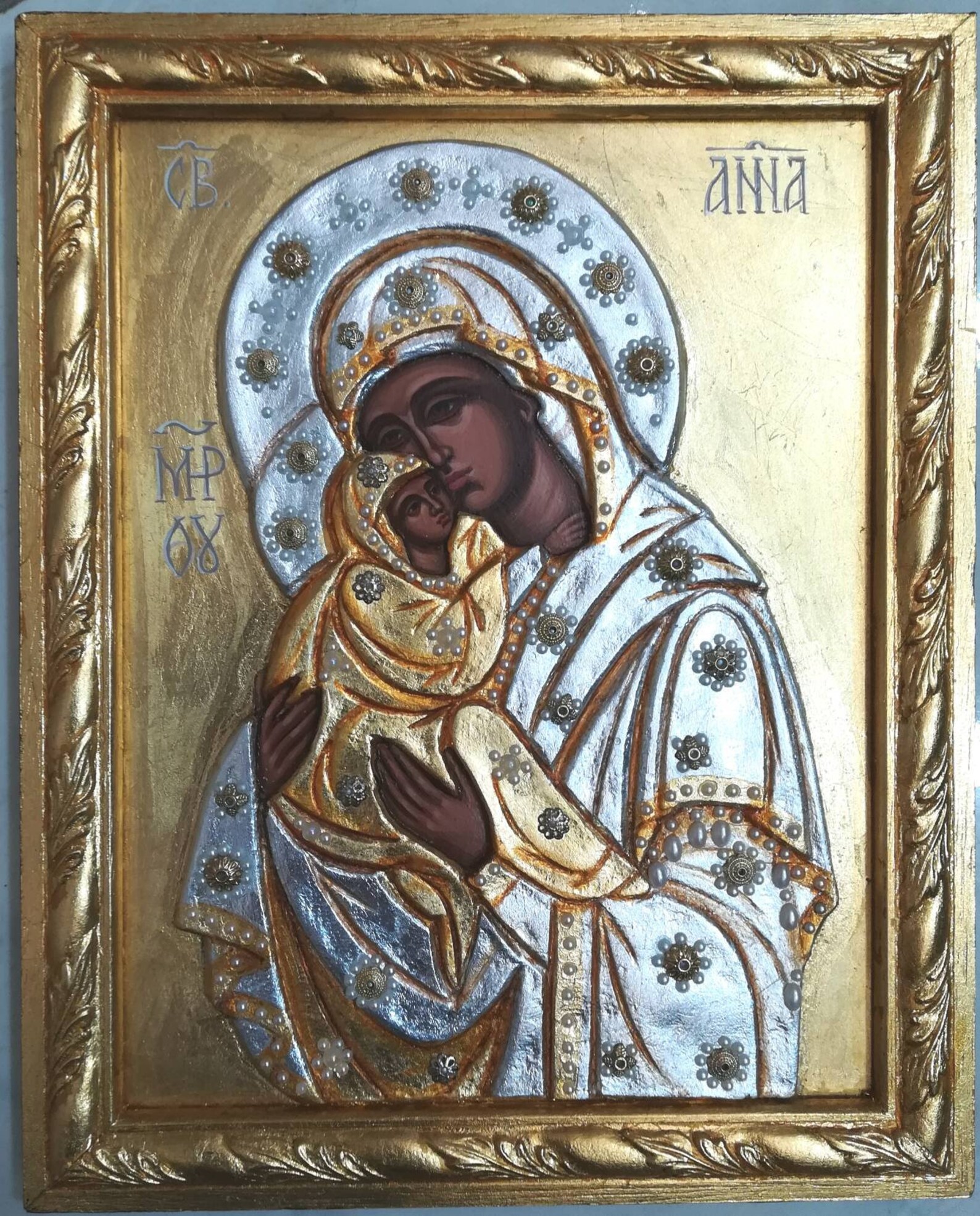 Saint Anna Miniature Version Relief Icon Silver& Gold Icon - Etsy