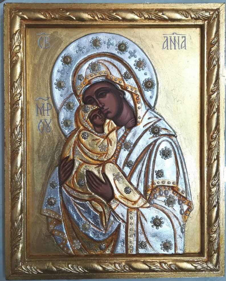 Saint Anna Miniature Version Relief Icon Silver& Gold Icon - Etsy