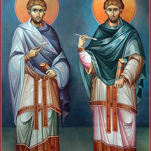 St Cosmas and St Damian Icon Greek Orthodox Icons Unique Hand Crafted ...