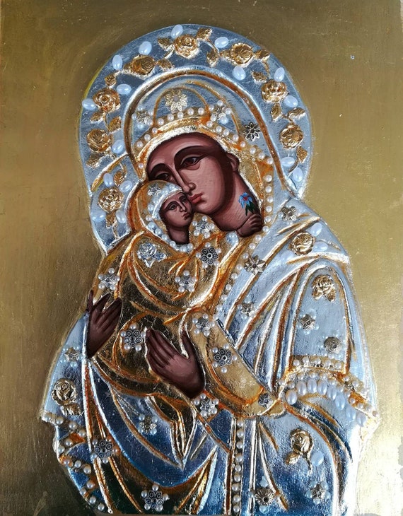 Saint Anna Miniature Version Relief Icon Silver& Gold Icon - Etsy