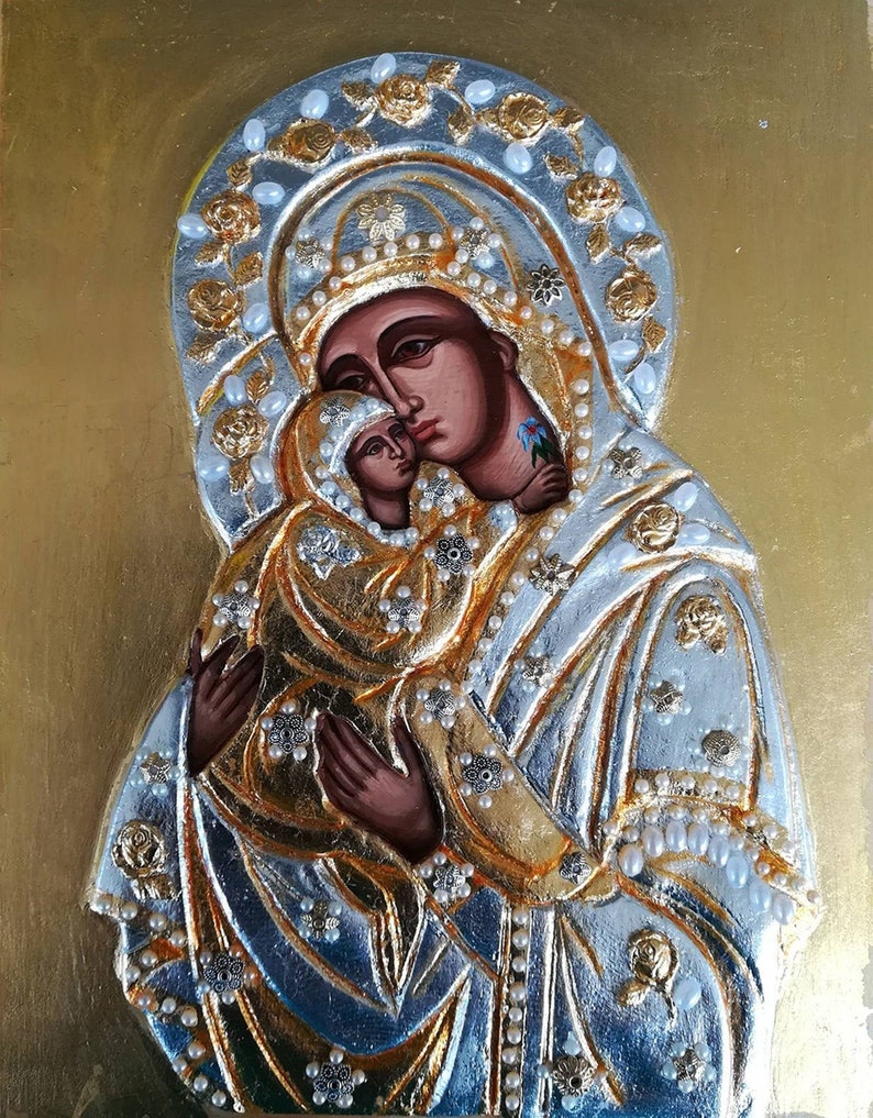 Saint Anna Miniature Version Relief Icon Silver& Gold Icon - Etsy