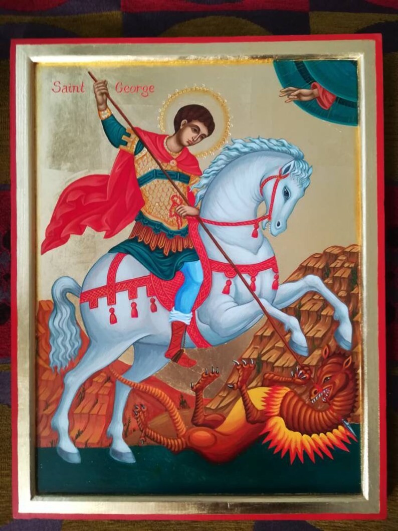 Saint George Killing the Dragon Hand Painted Orthodox Icon - Etsy