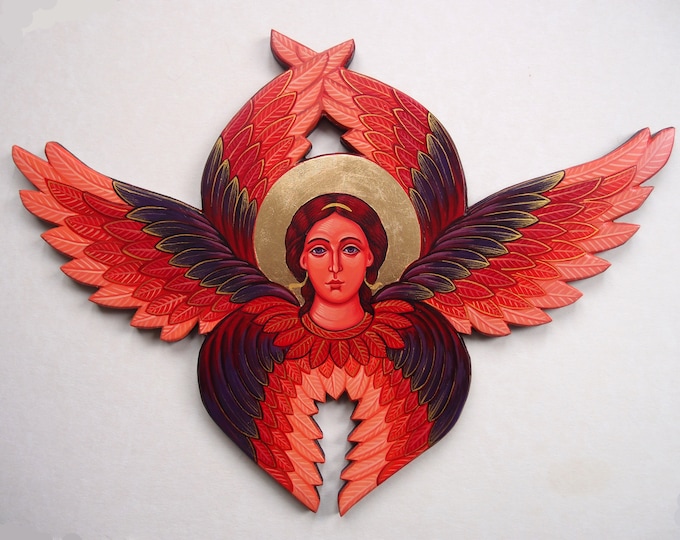 Red Seraph Angel Hand Painted Icons Orthodox Icons Carved - Etsy