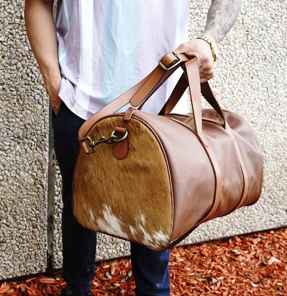 Weekender Duffel carry on cowhide leather Bag | Etsy
