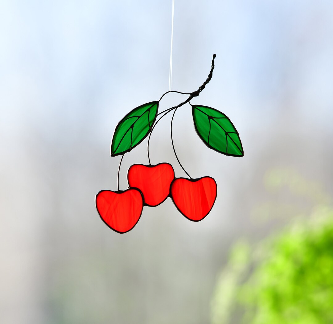 Cherry Stained Glass Suncatcher, Stained Glass Fruit Window Hangings ...
