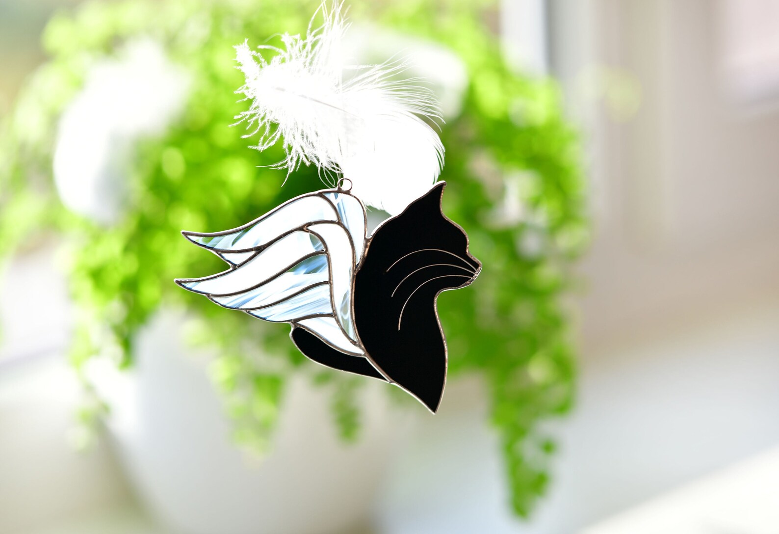 Cat Angel Stained Glass Suncatcher Cat Memorial Gift Cat | Etsy