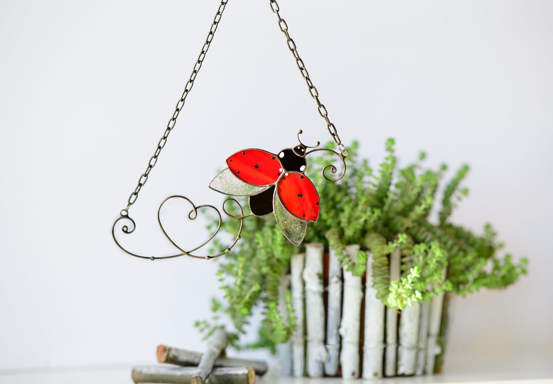 Ladybug Stained Glass Window Hangings Valentine's Day Gift Light ...