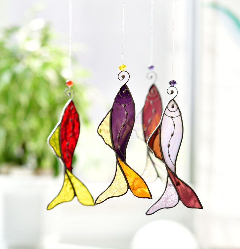 Stained glass fish suncatcher Fantasy purple fish lover gift | Etsy