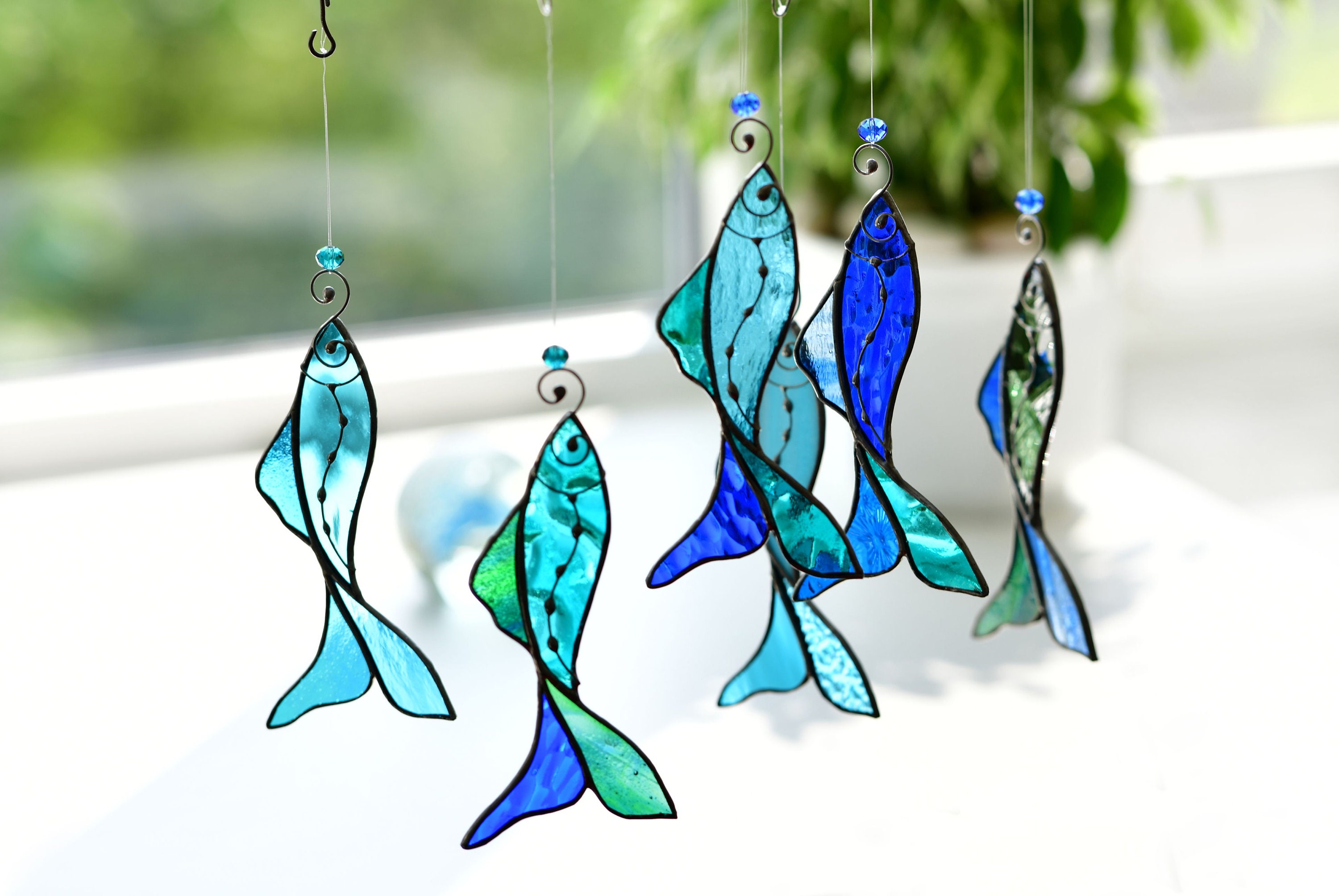 Stained Glass Fish Suncatcher Turquoise Fish Hangings Decor | Etsy