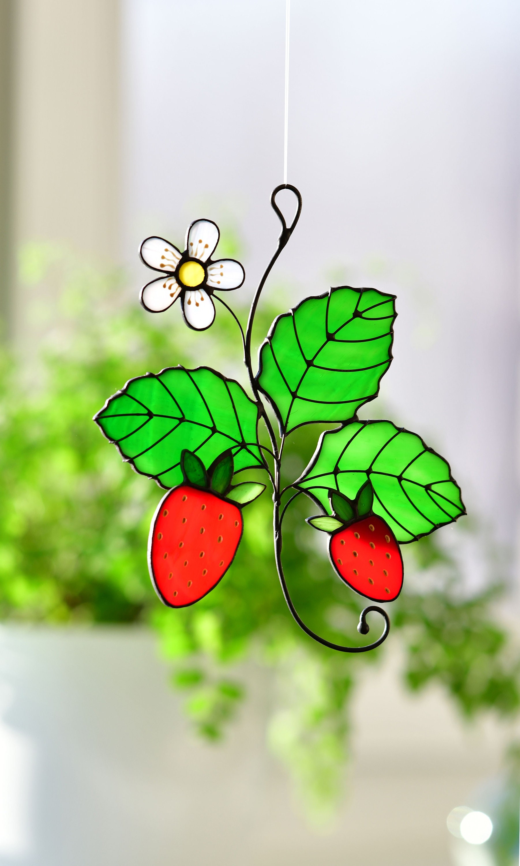 Strawberry Stained Glass Window Hangings Stained Glass Fruit - Etsy Ireland