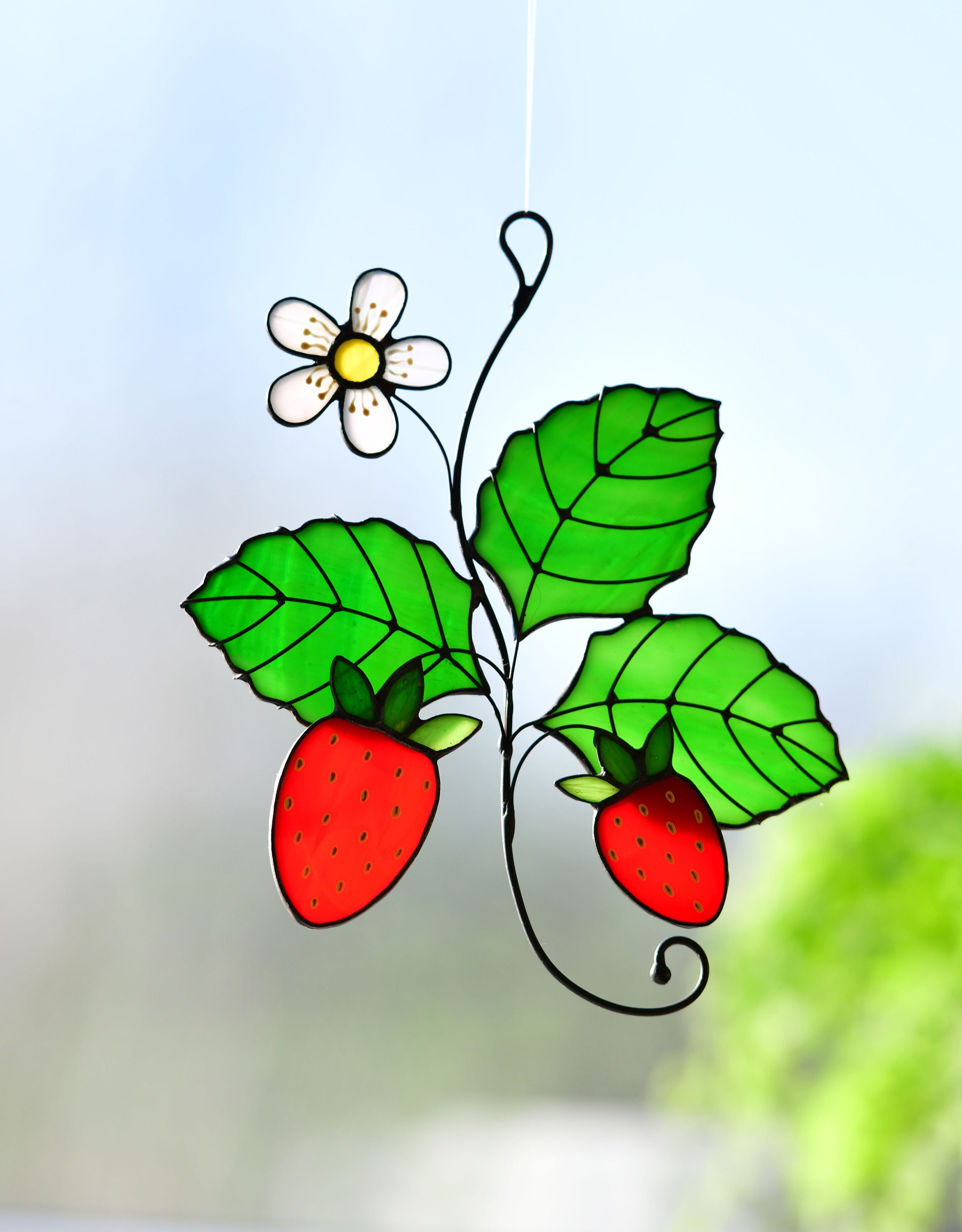 Strawberry Stained Glass Window Hangings Stained Glass Fruit - Etsy Ireland