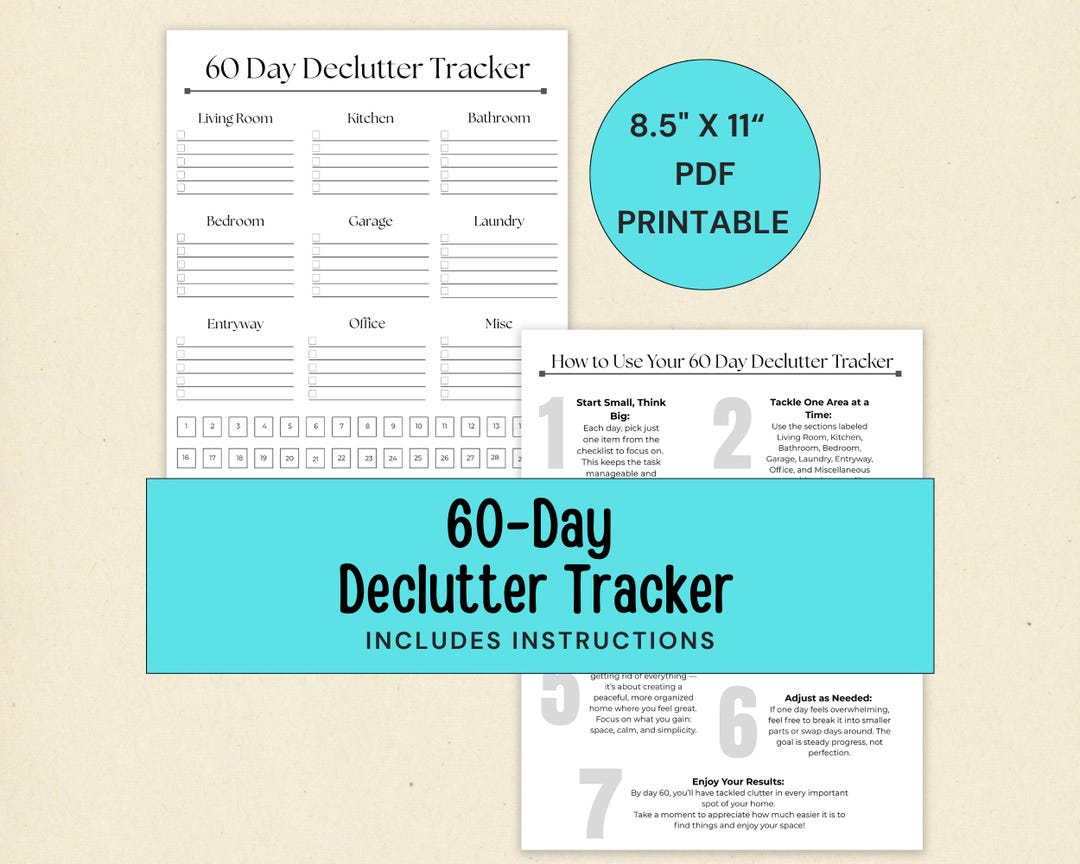 Printable 60 Day Declutter Checklist & Home Organization Tracker ...