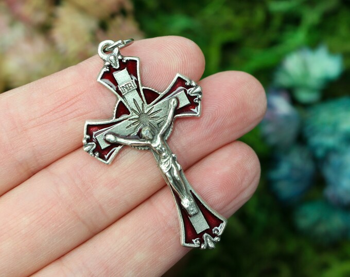 Lot of 2 Jesus Red Enamel Crucifix Rosary Cross Made in ITALY Silver ...