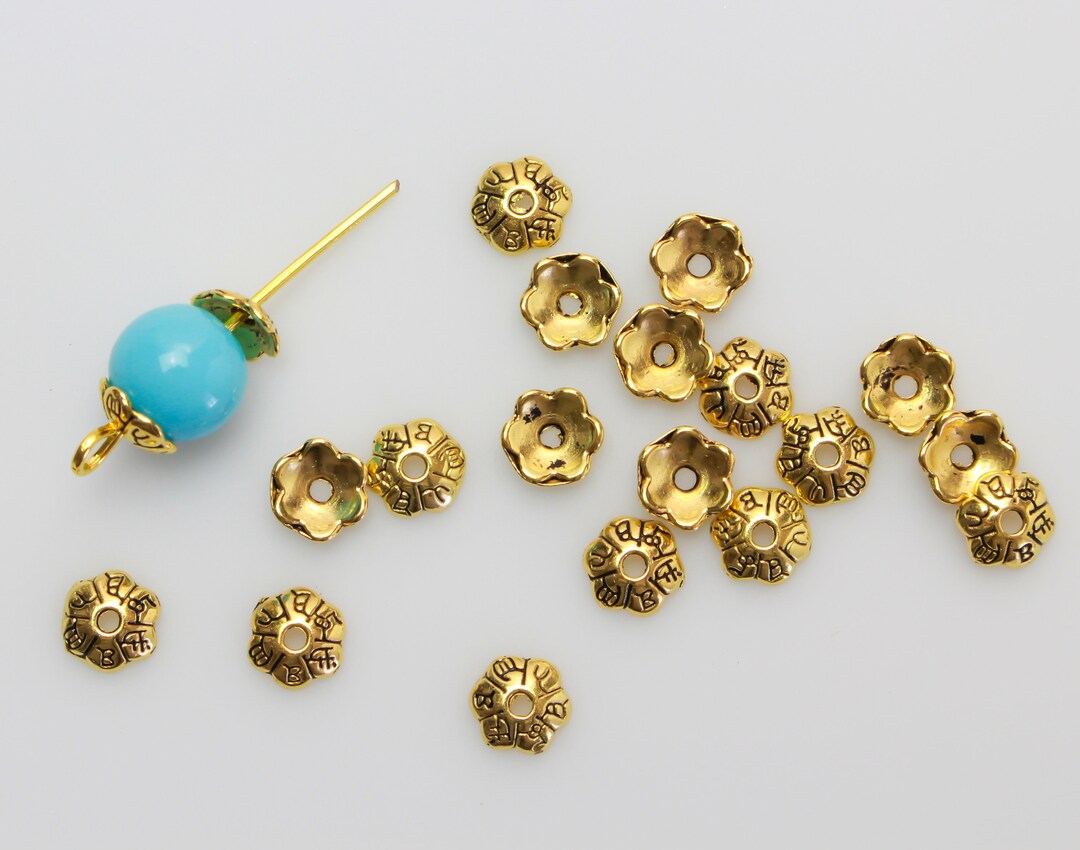 Gold Flower Bead Caps 6mm in Diameter (fit Beads 6mm - 10mm) Antique ...