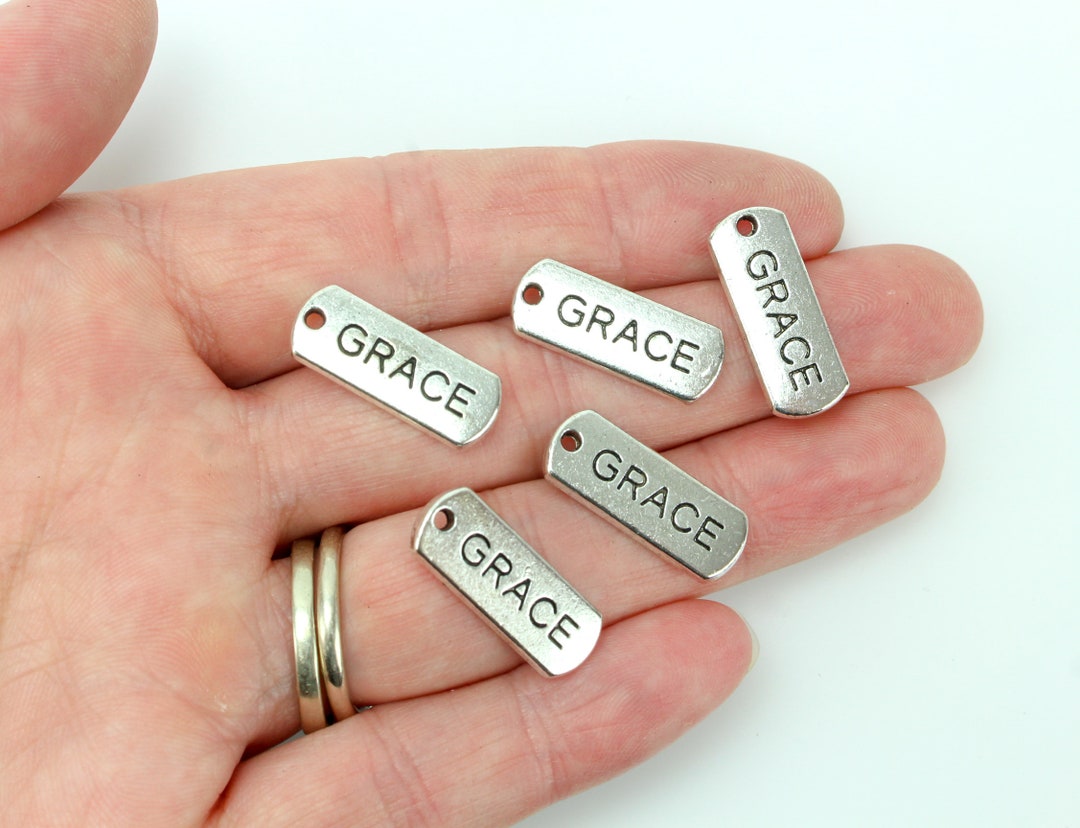 5, 25 Grace Charms Antique Silver Tone Inspirational Message Word ...