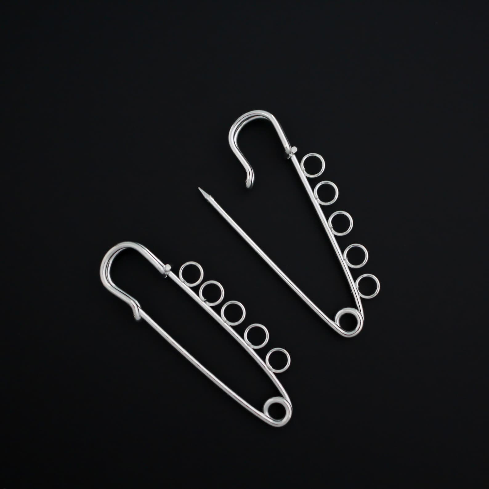 Safety Pin Brooch With Five Loops - Silver Tone Iron Alloy - 5cm Long ...