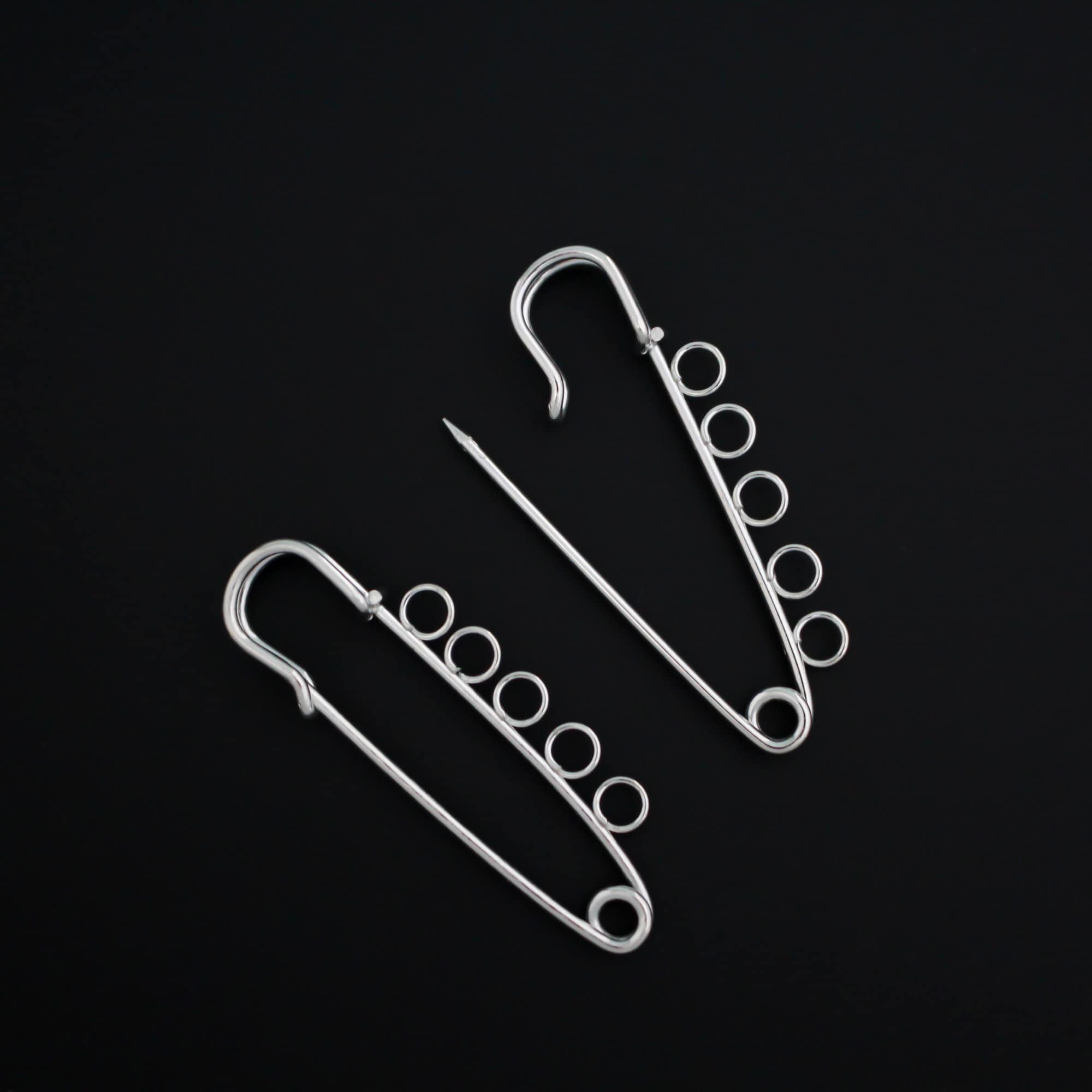 Safety Pin Brooch With Five Loops - Silver Tone Iron Alloy - 5cm Long ...