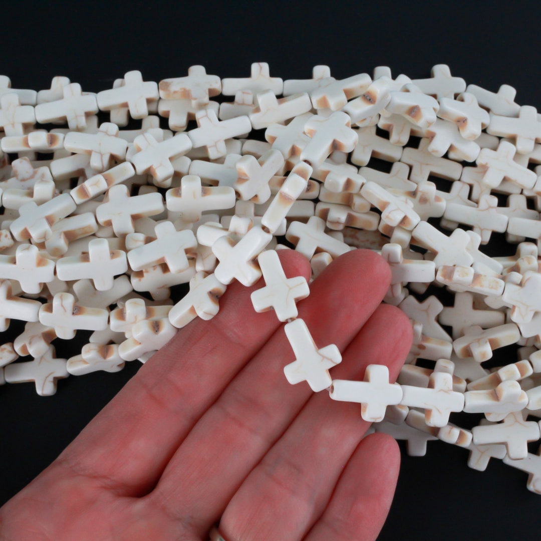 Beige Cross Shaped Beads 16x12x3.5mm - Synthetic Dyed Turquoise Beads ...