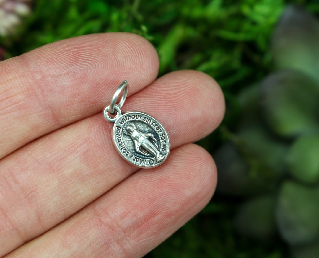 Tiny Miraculous Mary Medal in English - 1/2" Long - Blessed Virgin Mary ...