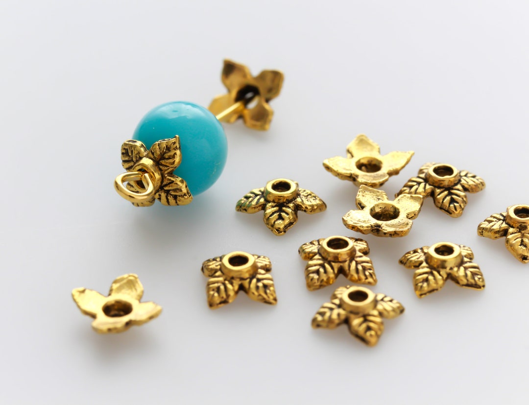 Gold Leaf Bead Caps 6mm in Diameter (fit Beads 8mm - 10mm) - Sold in ...