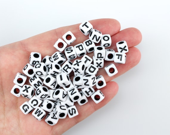White Alphabet Cube Beads Acrylic Square Opaque Random Mix - Etsy