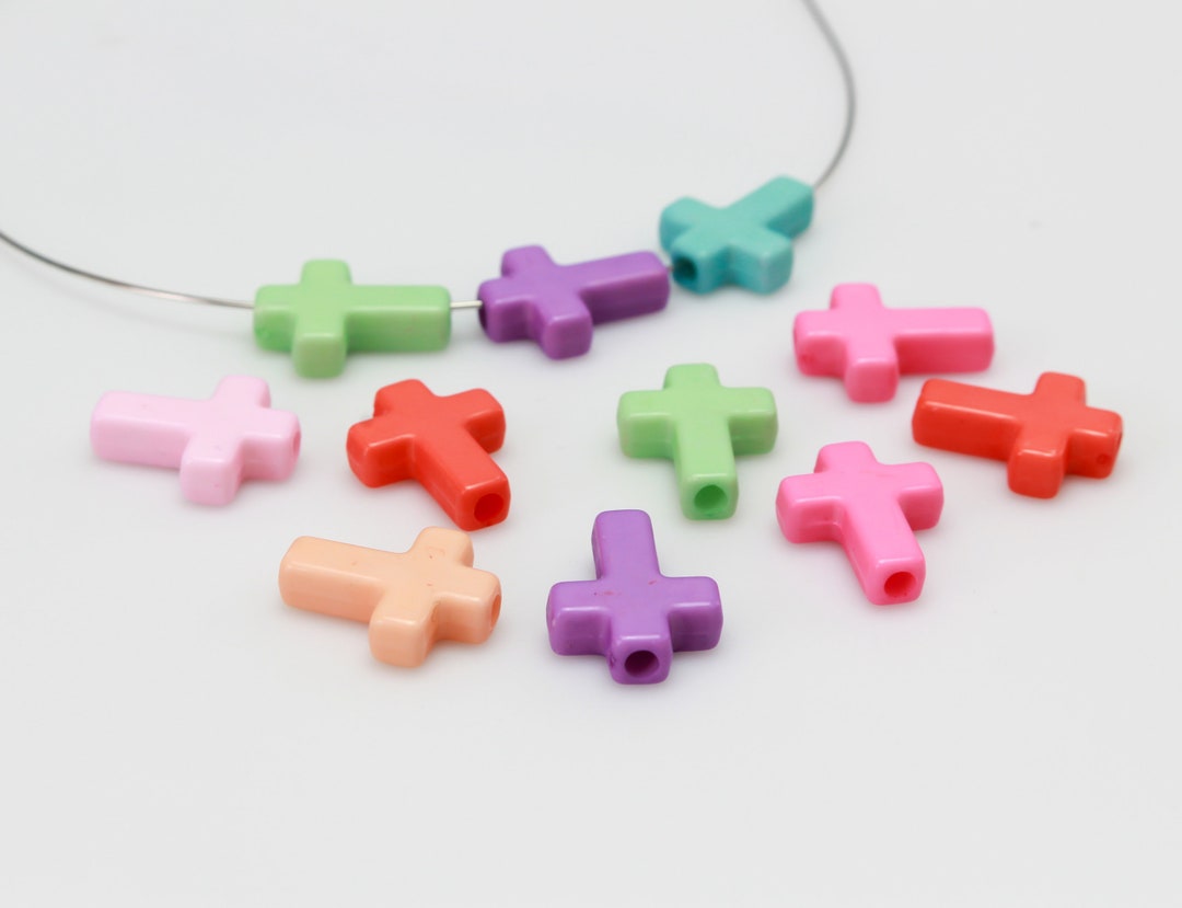 Cross Shaped Beads Opaque Acrylic Mixed Color Pastel Easter Spring ...