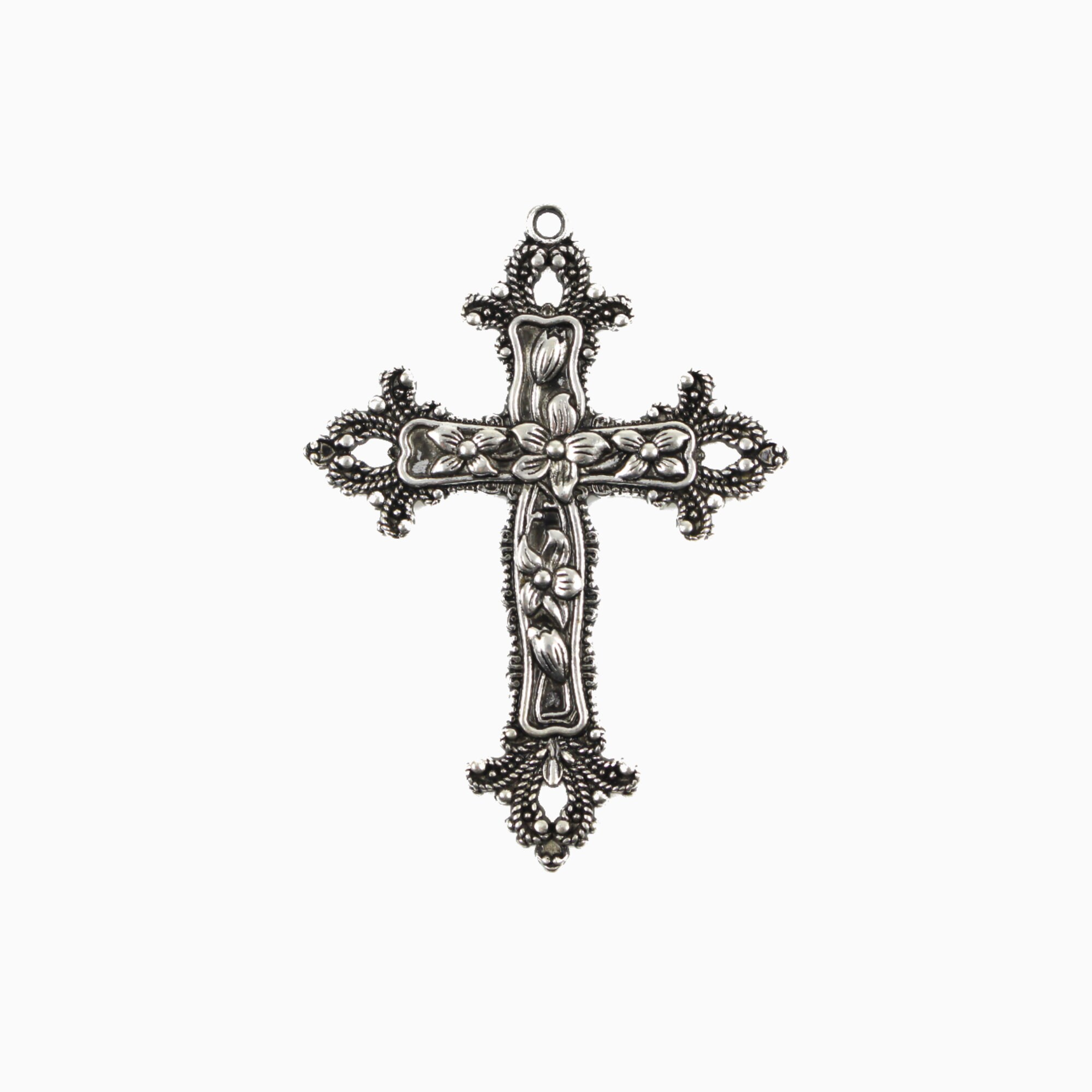 Large Ornate Floral Cross Pendant Victorian Style With Lilies and Fleur ...