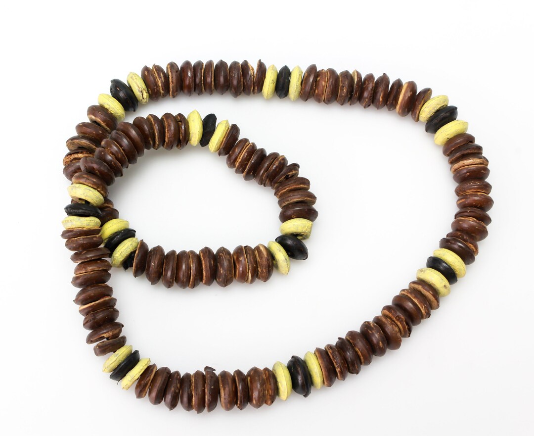 Coconut Beaded Necklace - Donut Disc Shaped Beads on 17" Elastic ...